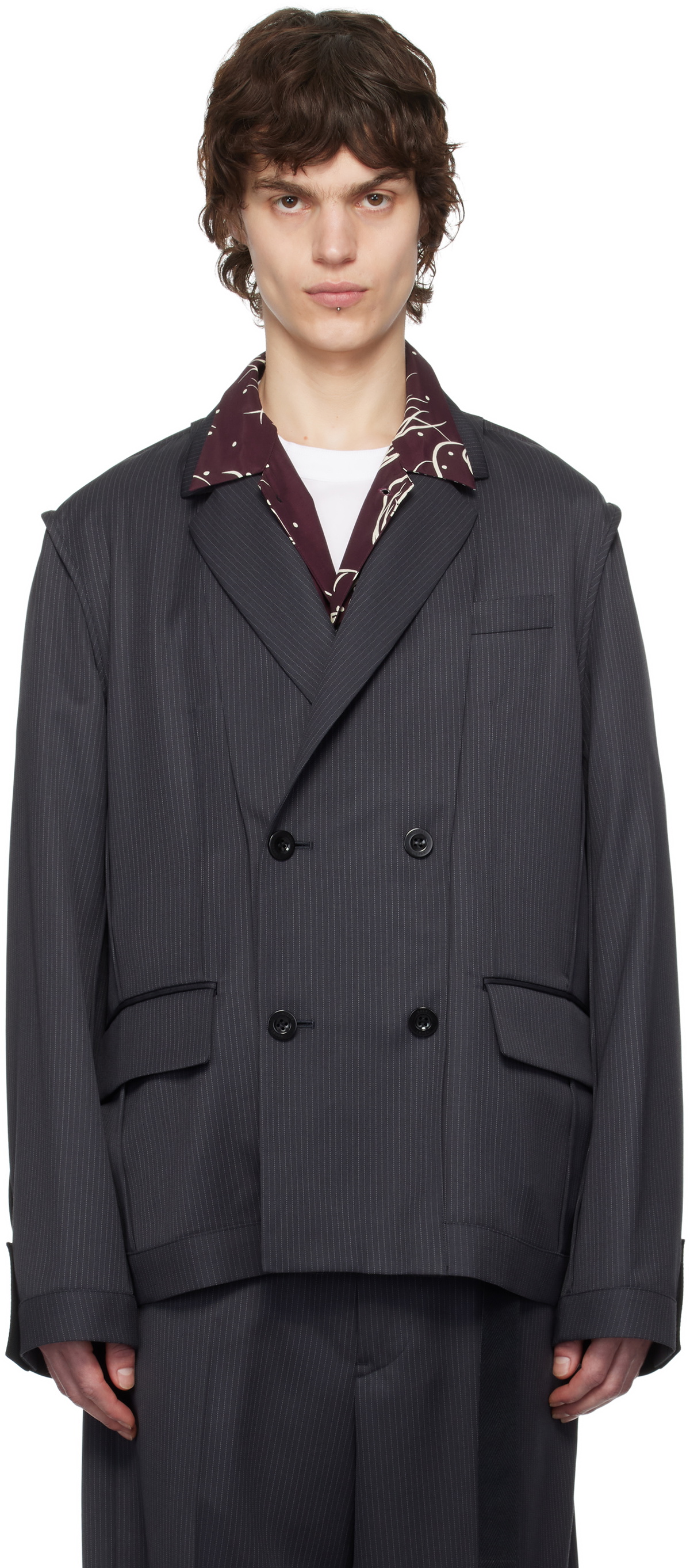 sacai Gray Doeskin Blazer Sacai