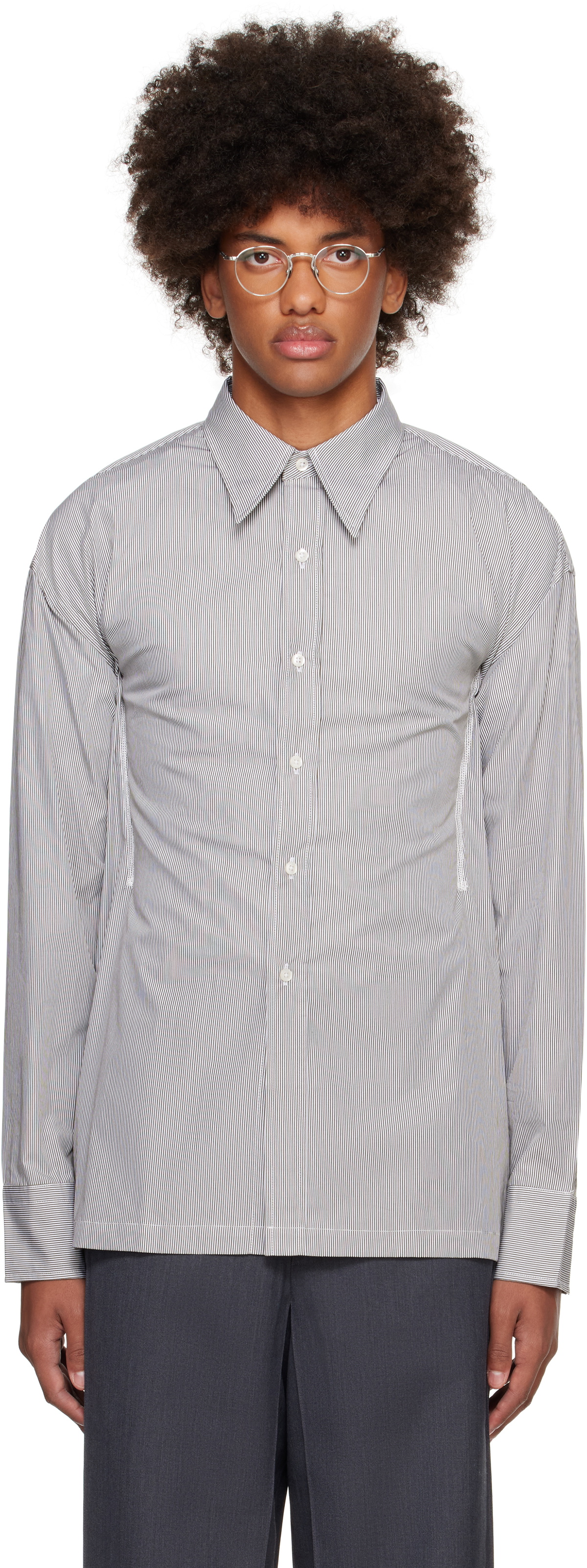 Karmuel Young Black & White Stripe Vacuum Square Overshirt Karmuel Young