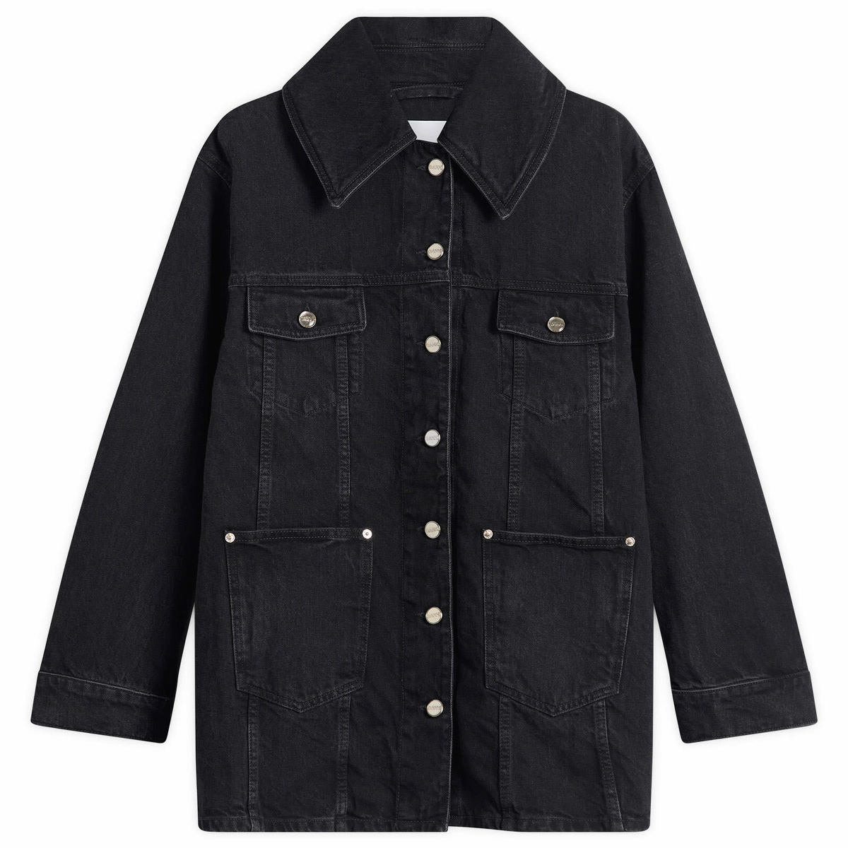 GANNI Women's Rigid Denim Midi Jacket in Black Washed GANNI