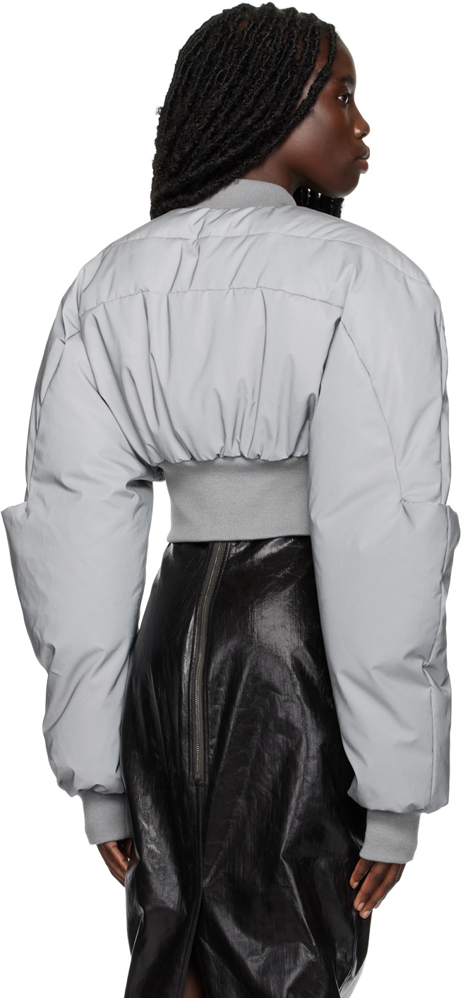 Rick Owens Gray Girdered Cropped Down Bomber Jacket Rick Owens