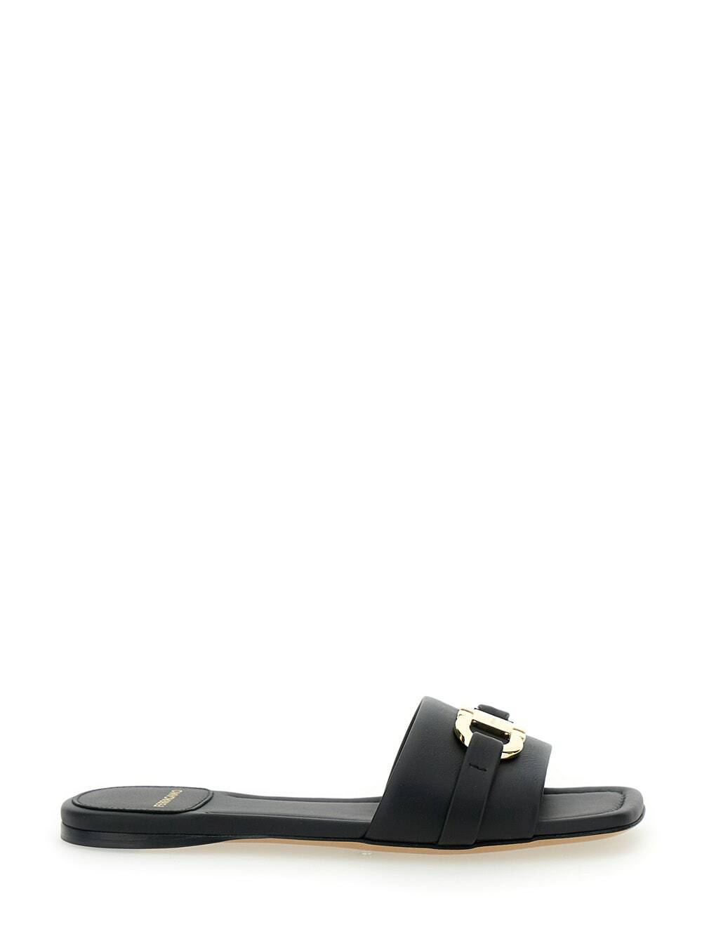 Ferragamo leah Black Sandals With Gancini Plate On Front In Leather ...