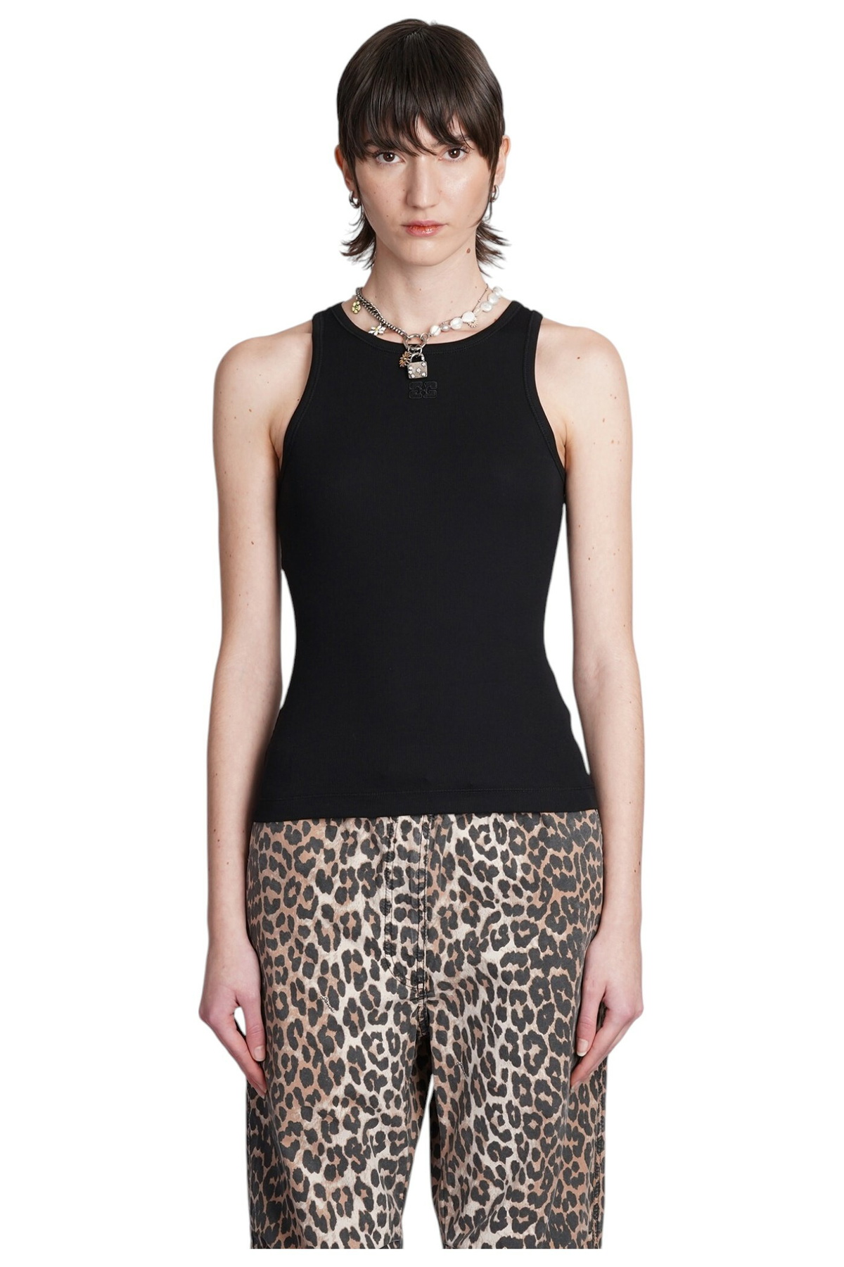 Ganni Tank Top In Black Cotton GANNI