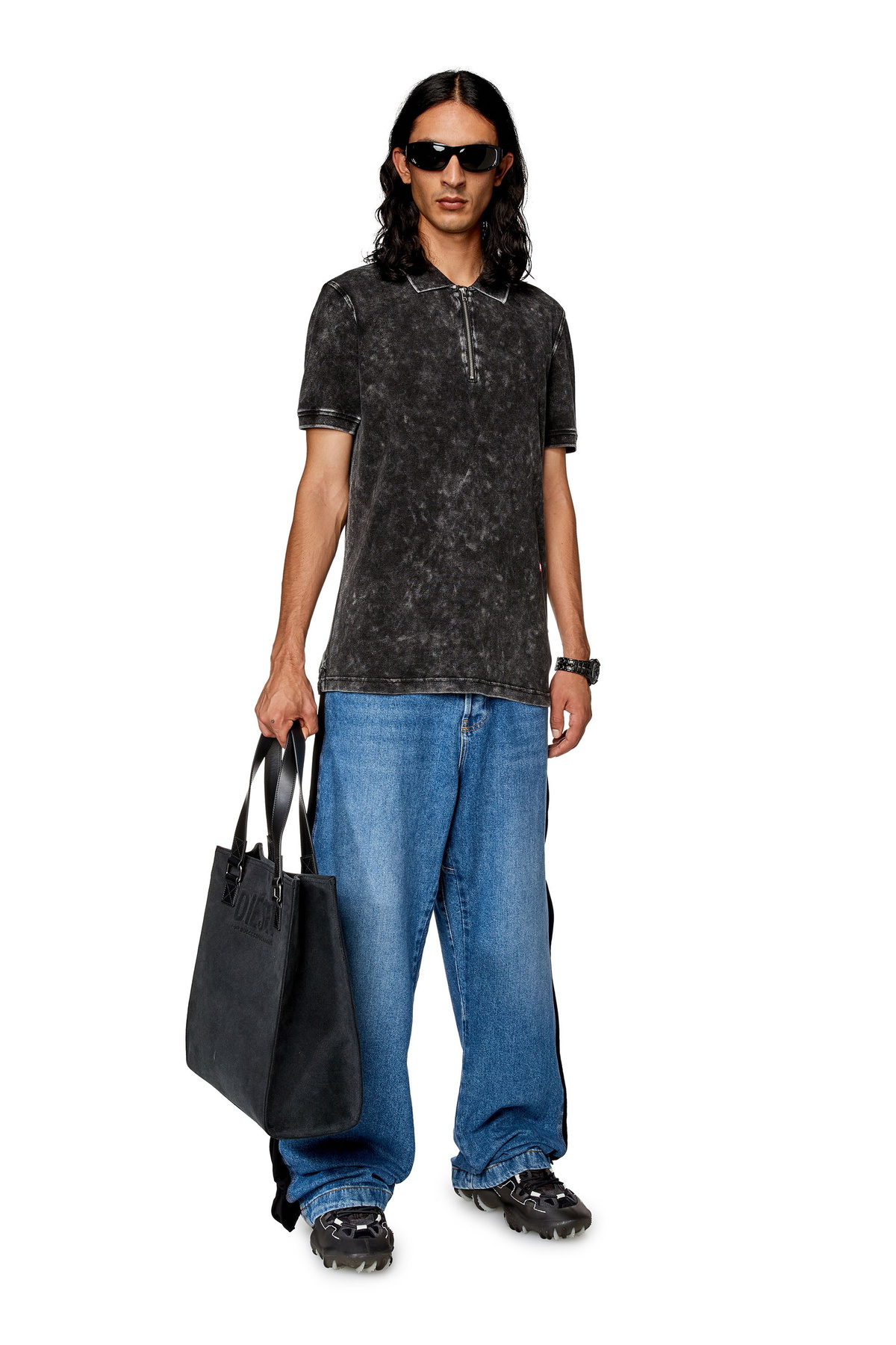 Diesel Polo shirt in faded piqué - Polos Mens in Black Diesel