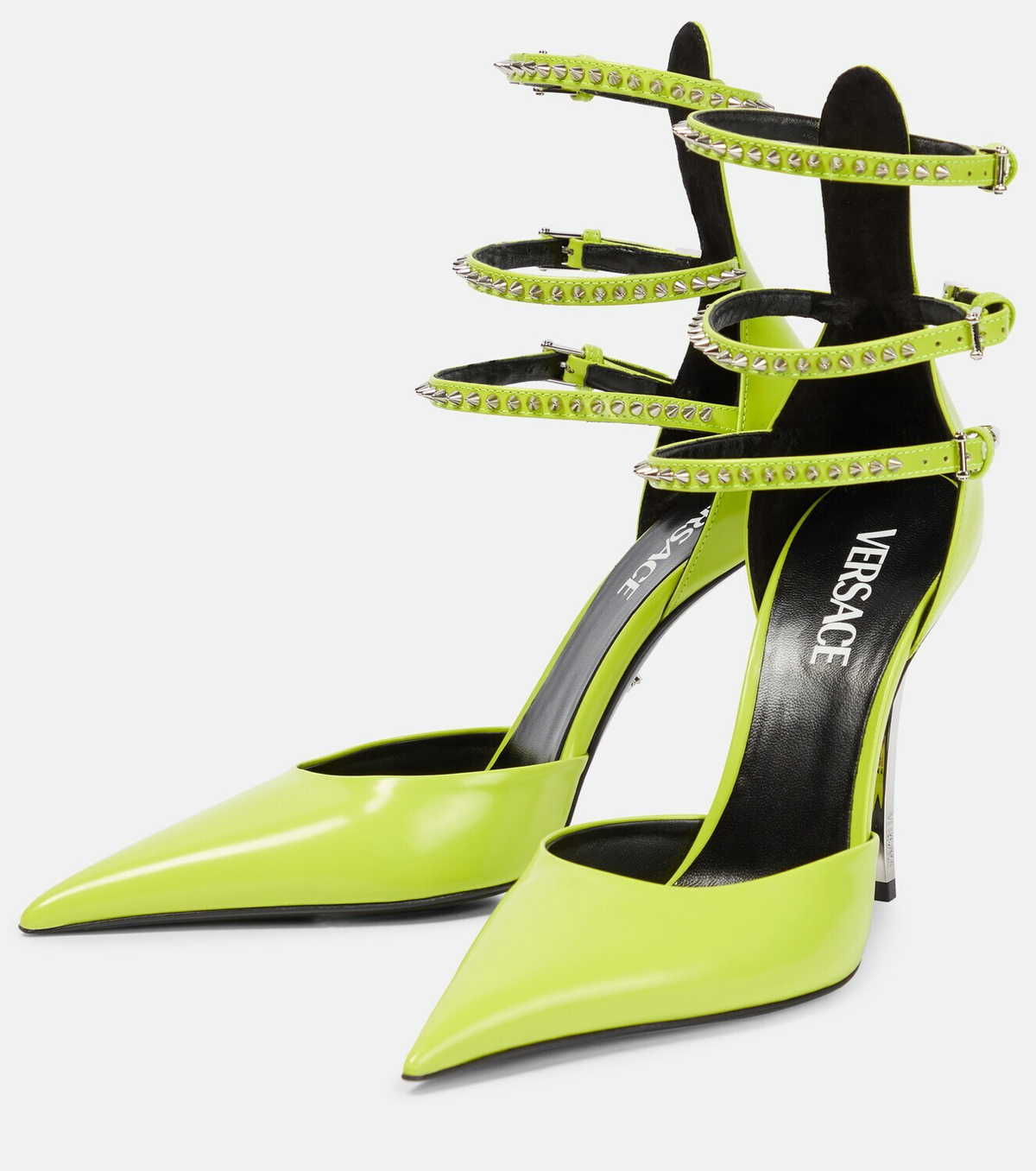 Versace - Pin-Point embellished leather pumps Versace