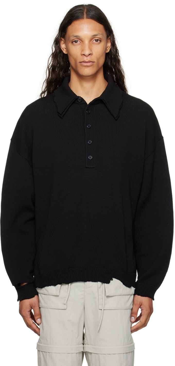Helmut Lang Black Distressed Polo Helmut Lang