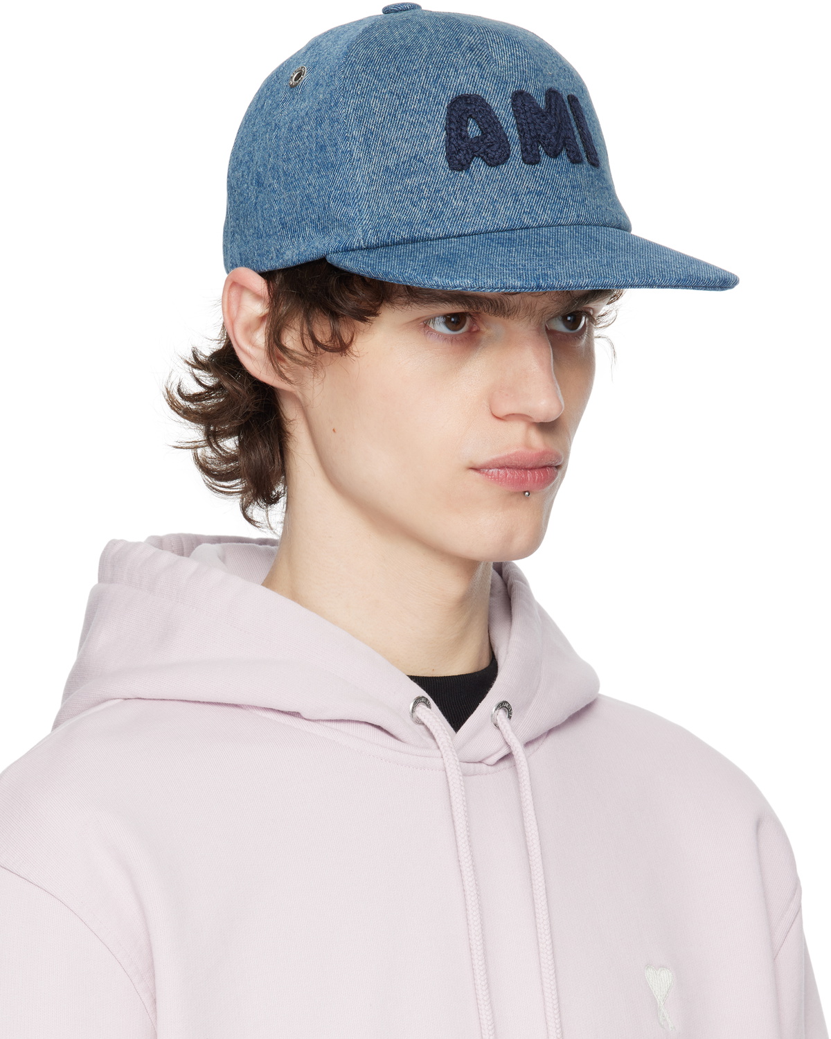 AMI Paris Blue Cotton 'Ami Paris' Patch Trucker Cap AMI