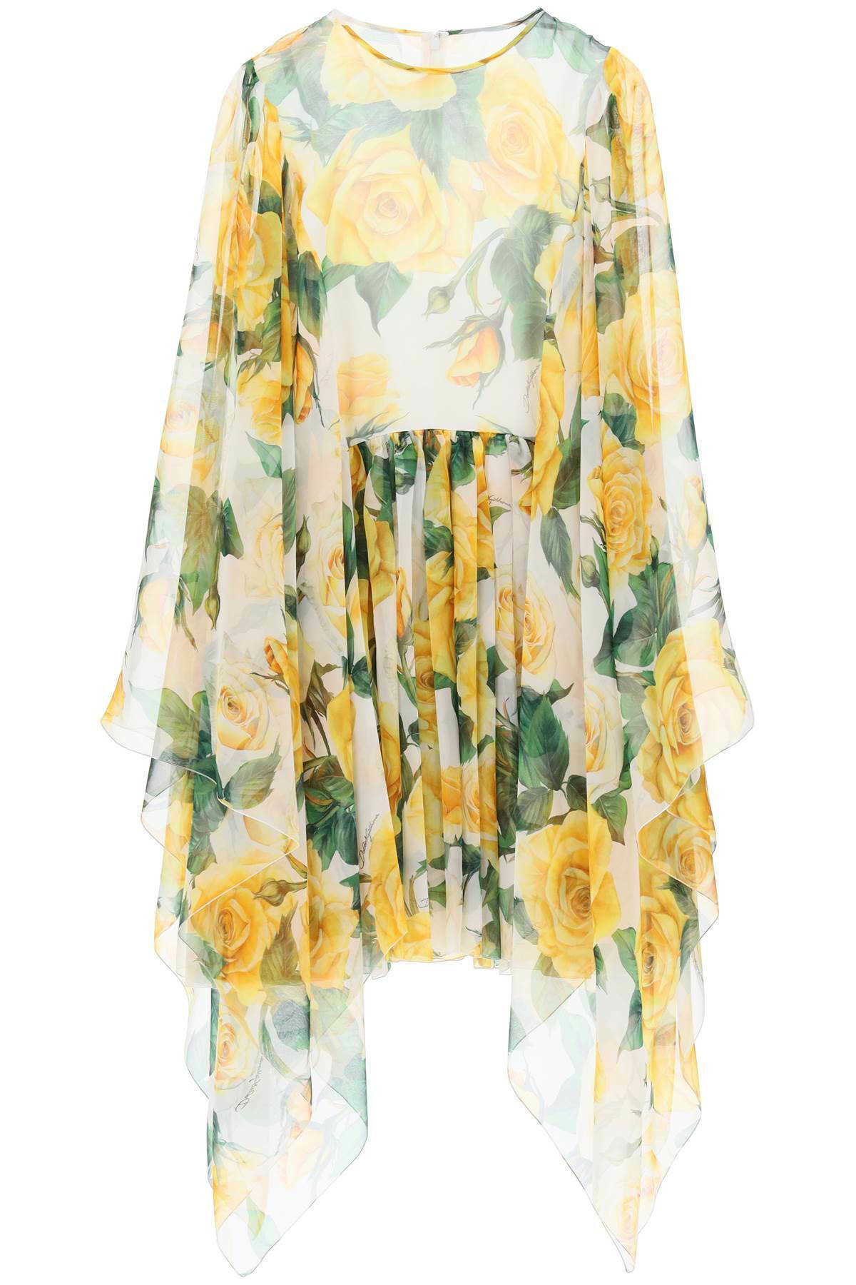 DOLCE & GABBANA 'short silk chiffon dress with yellow rose DOLCE & GABBANA 'short silk chiffon dress with yellow rose