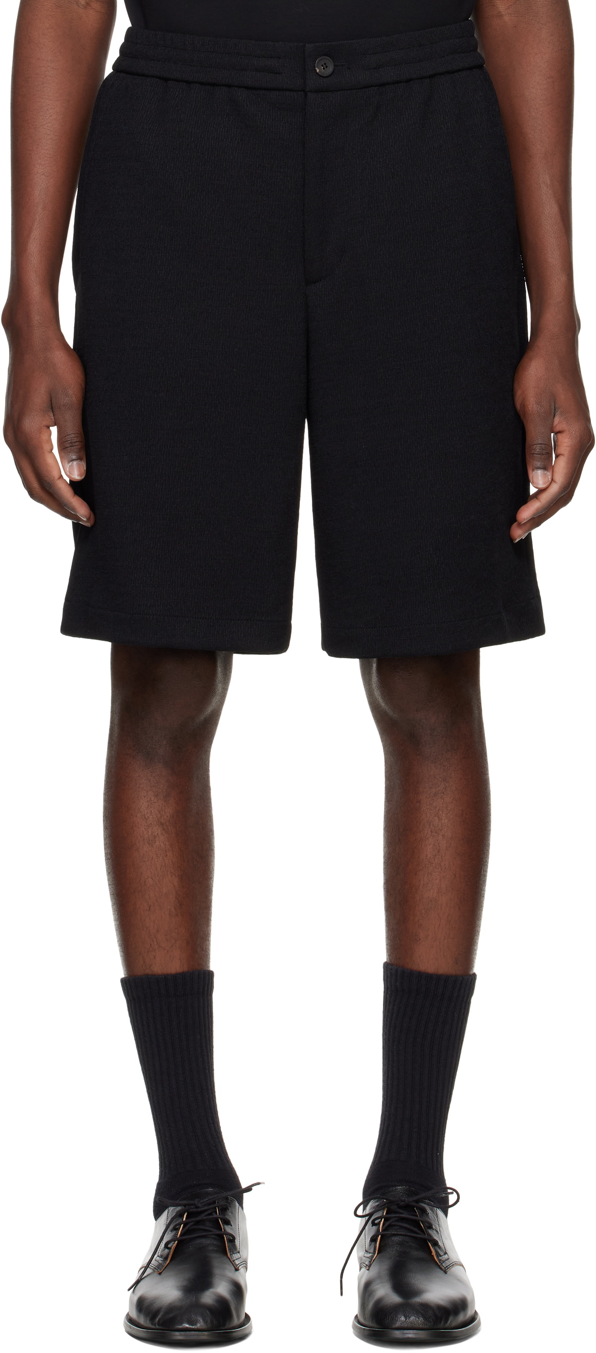 Solid Homme Black Textured Knit Shorts Solid Homme