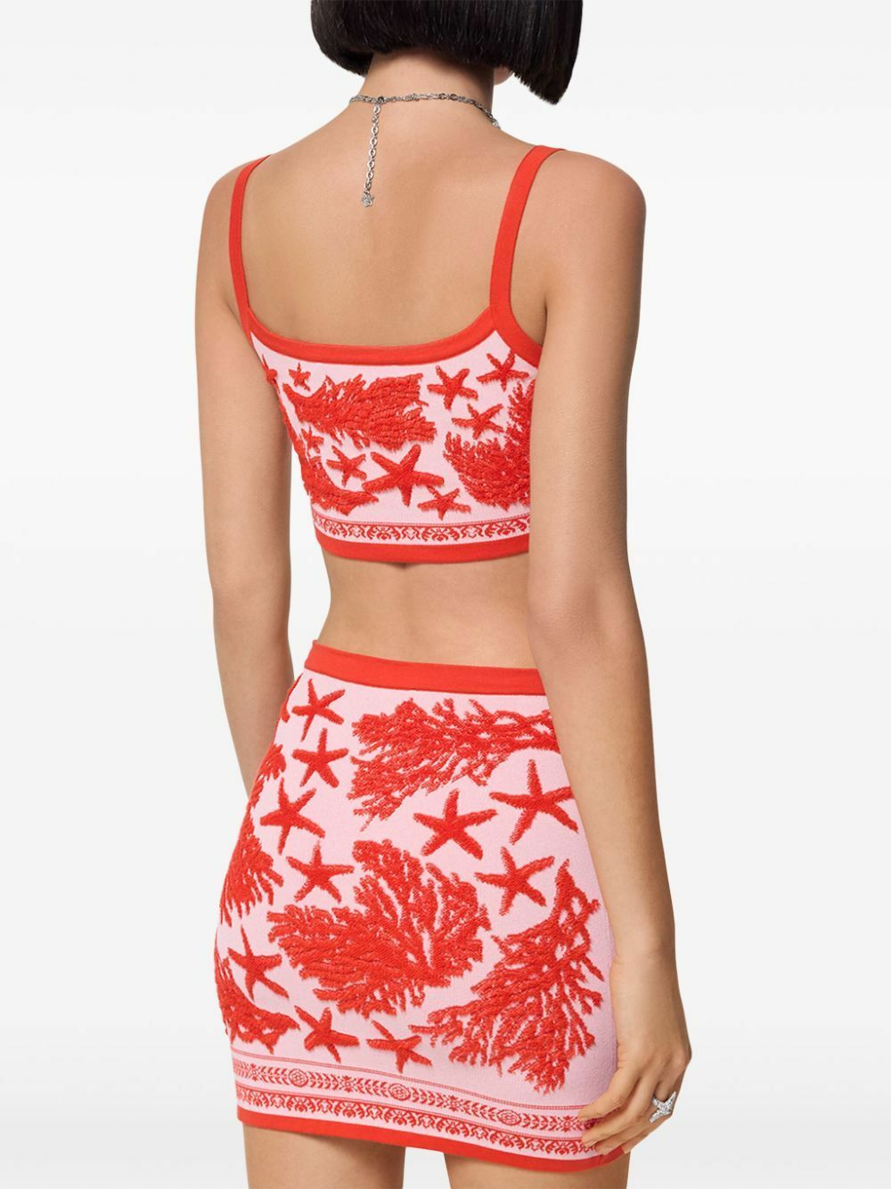 Versace Red Barocco Sea Cropped Knit Top Versace