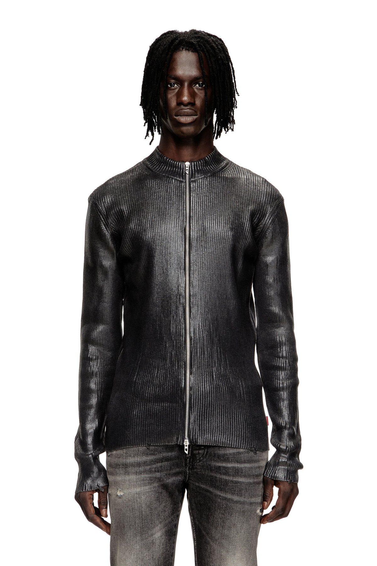 Diesel Denim-yarn zip cardigan with shiny effect - Knitwear Mens in ...
