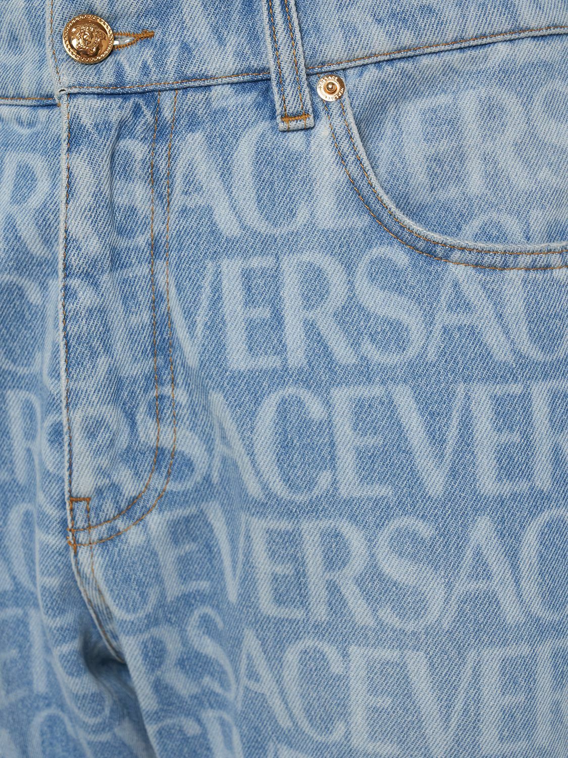 VERSACE - Monogram Cotton Denim Jeans Versace