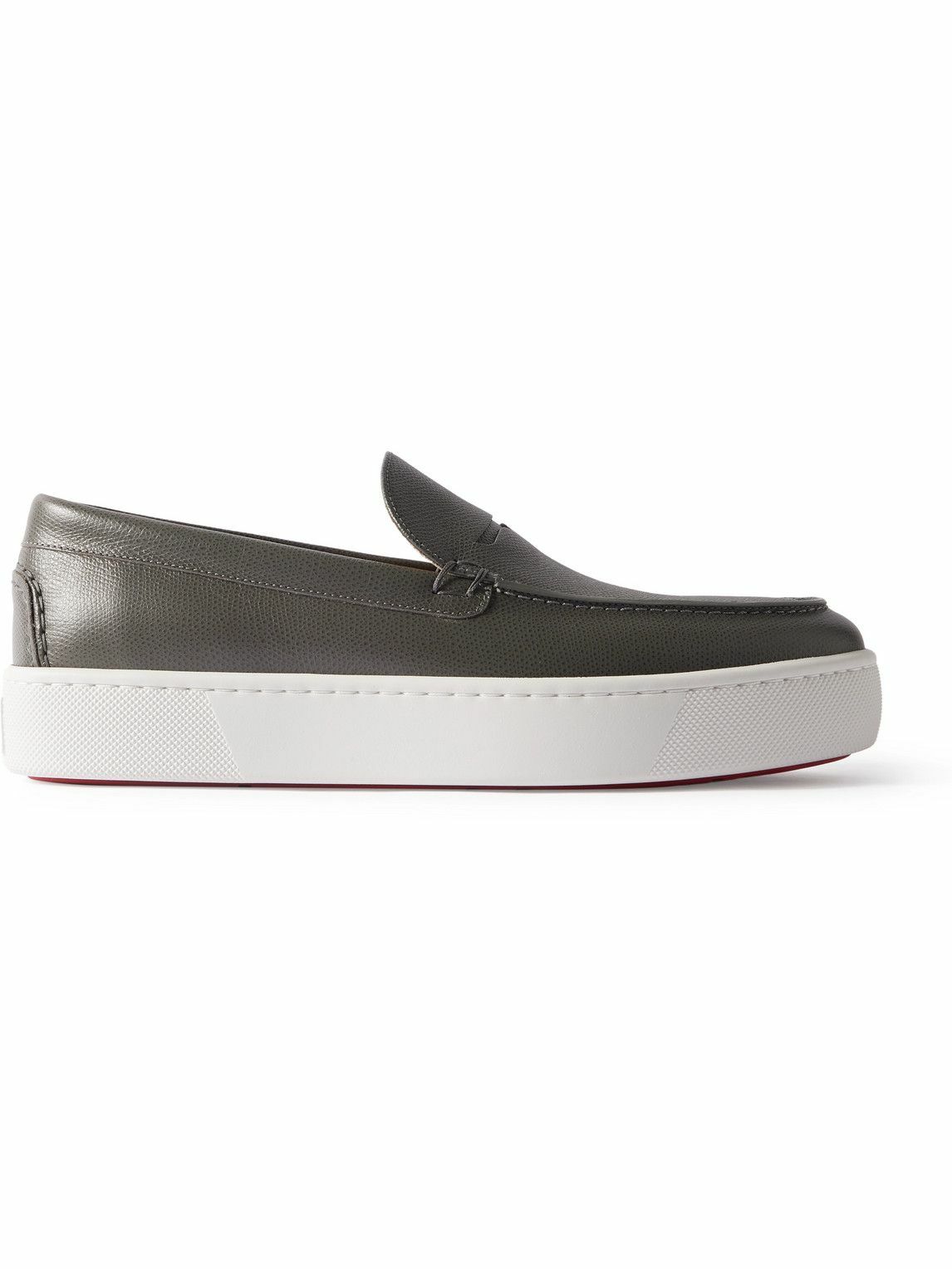 Christian Louboutin - Paqueboat Full-Grain Leather Penny Loafers - Gray ...