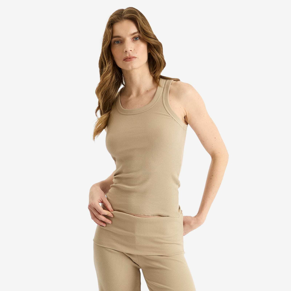SKIMS Women's Cotton Rib High Scoop Tank in Latte SKIMS
