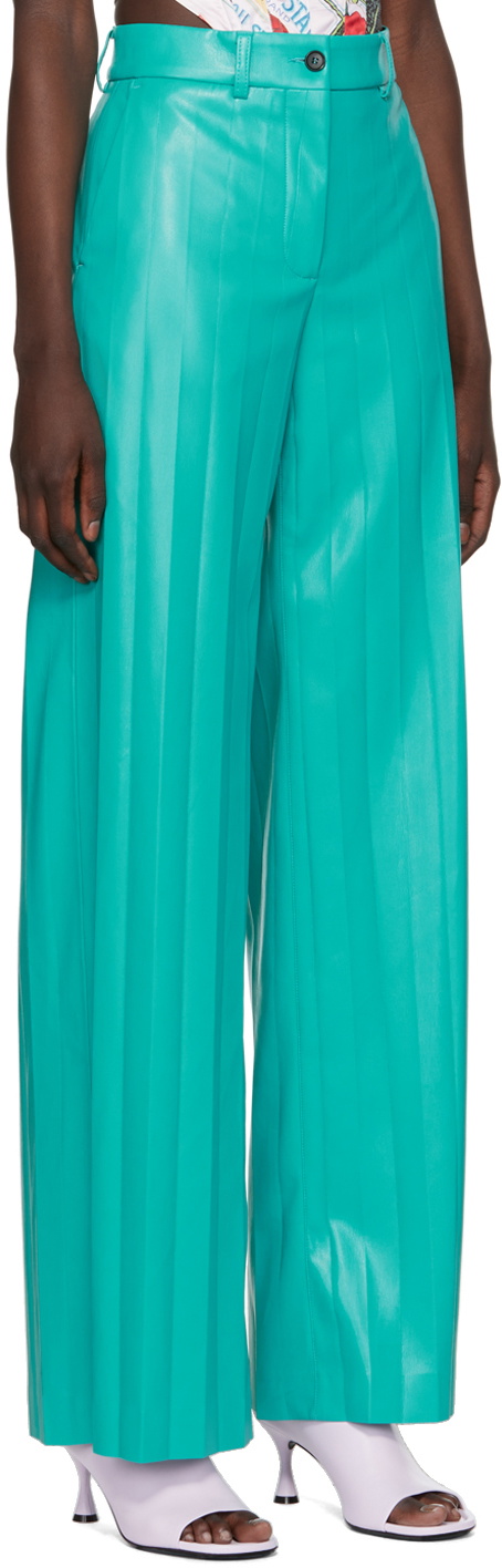 MSGM Blue Pleated Faux-Leather Pants MSGM