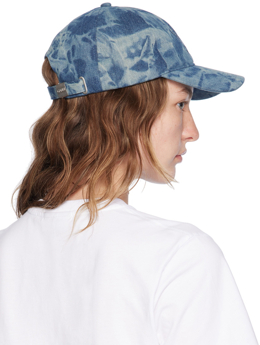 GANNI Blue Embroidered Logo Denim Cap GANNI