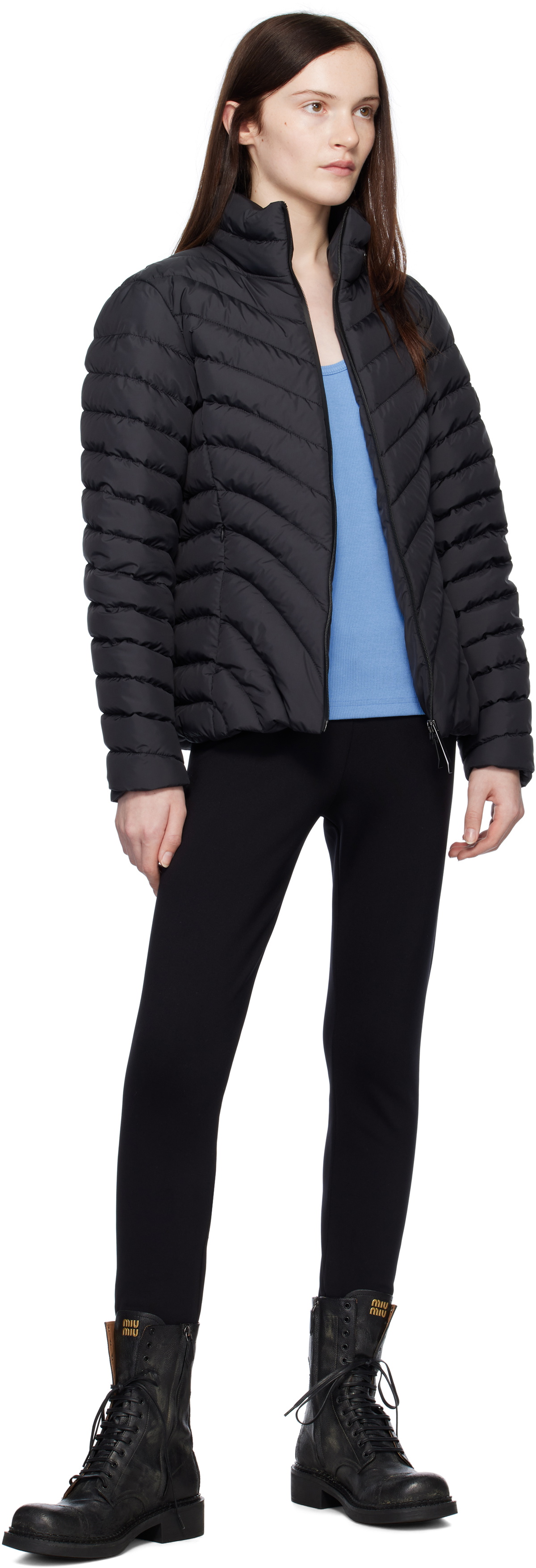 Moncler Black Grange Diagonal-Quilted Short Down Jacket Moncler