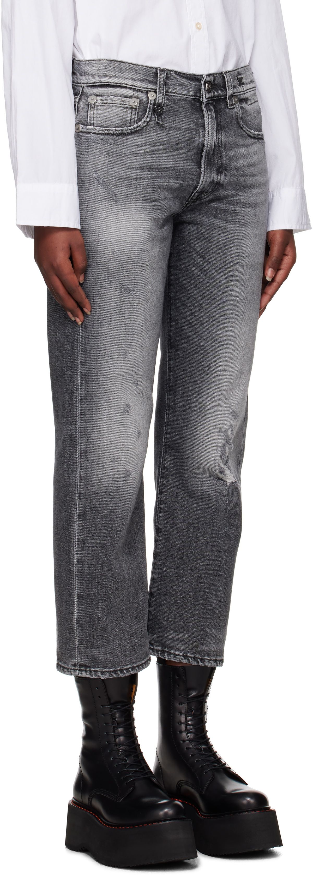 R13 Gray Straight-Leg Boyfriend Jeans R13