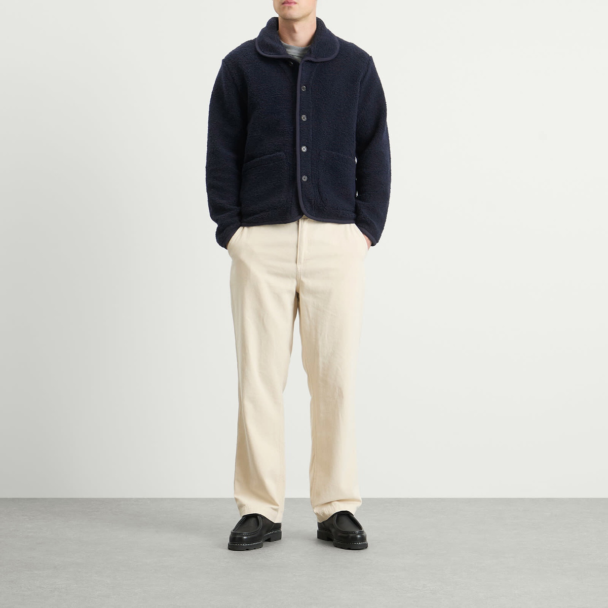 Universal Works Men's Alvar Fleece Lancaster Jacket in Navy Universal Works