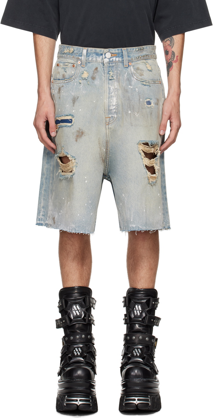 VETEMENTS Blue Trashed Big Shape Denim Shorts Vetements