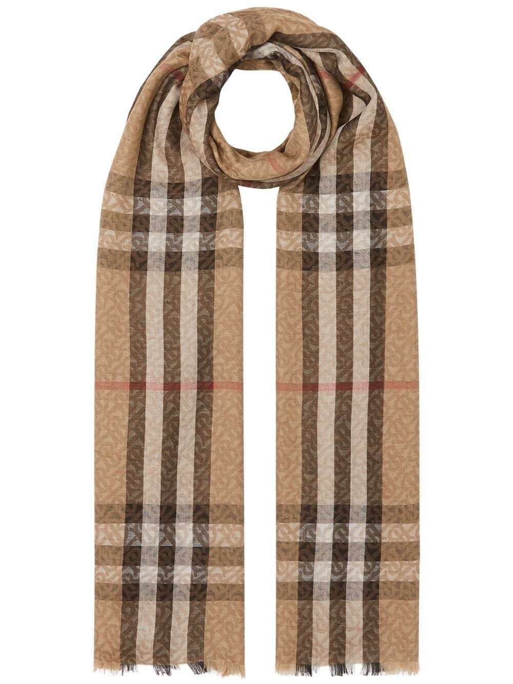 BURBERRY - Check Motif Wool And Silk Blend Scarf Burberry