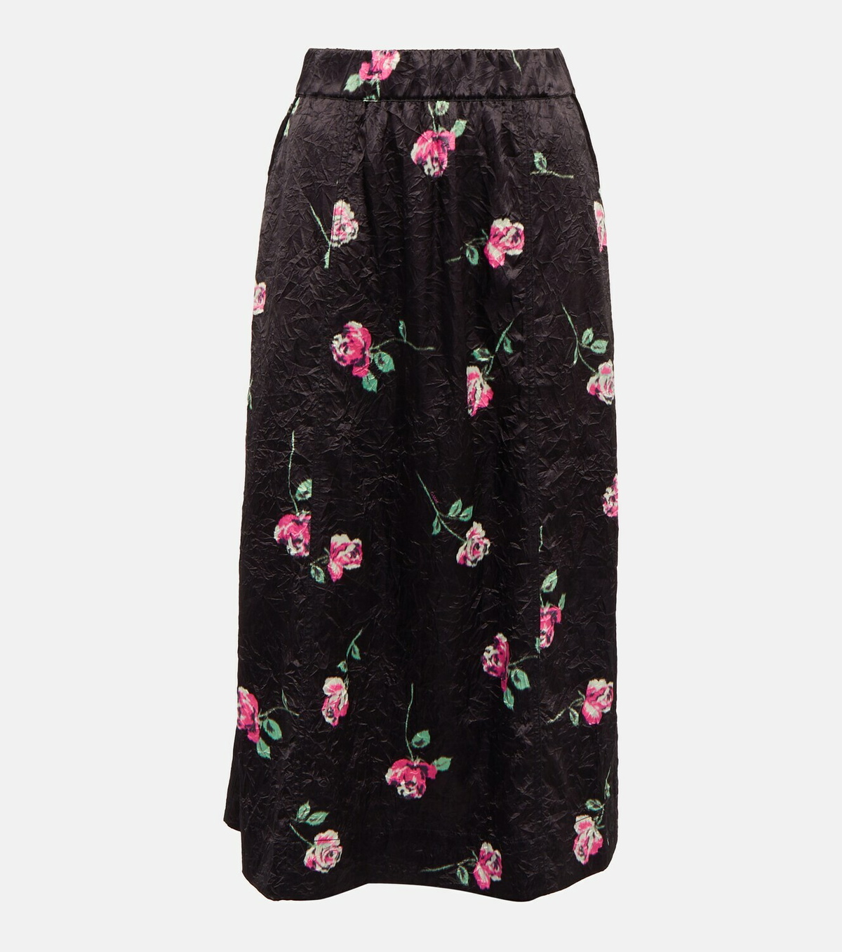 Ganni - Floral A-line satin midi skirt GANNI