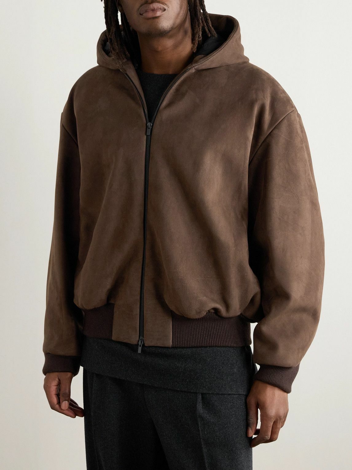 Fear of God - Logo-Appliquéd Nubuck Hooded Bomber Jacket - Brown Fear ...