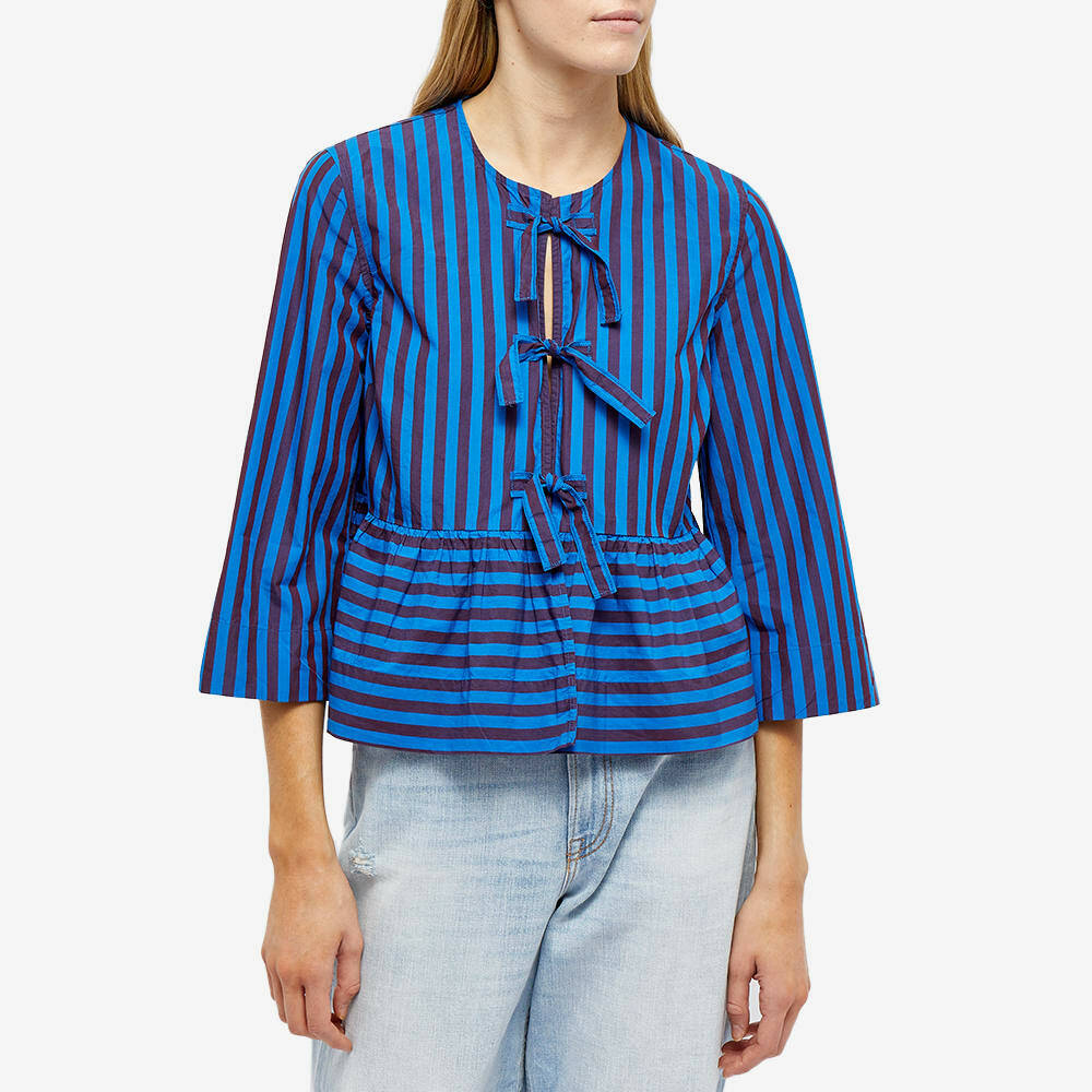 GANNI Women's Stripe Cotton Peplum Blouse in Port Royale GANNI