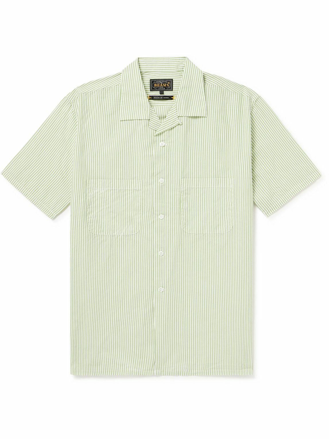 Beams Plus - Camp-Collar Striped Silk-Twill Shirt - Green Beams Plus