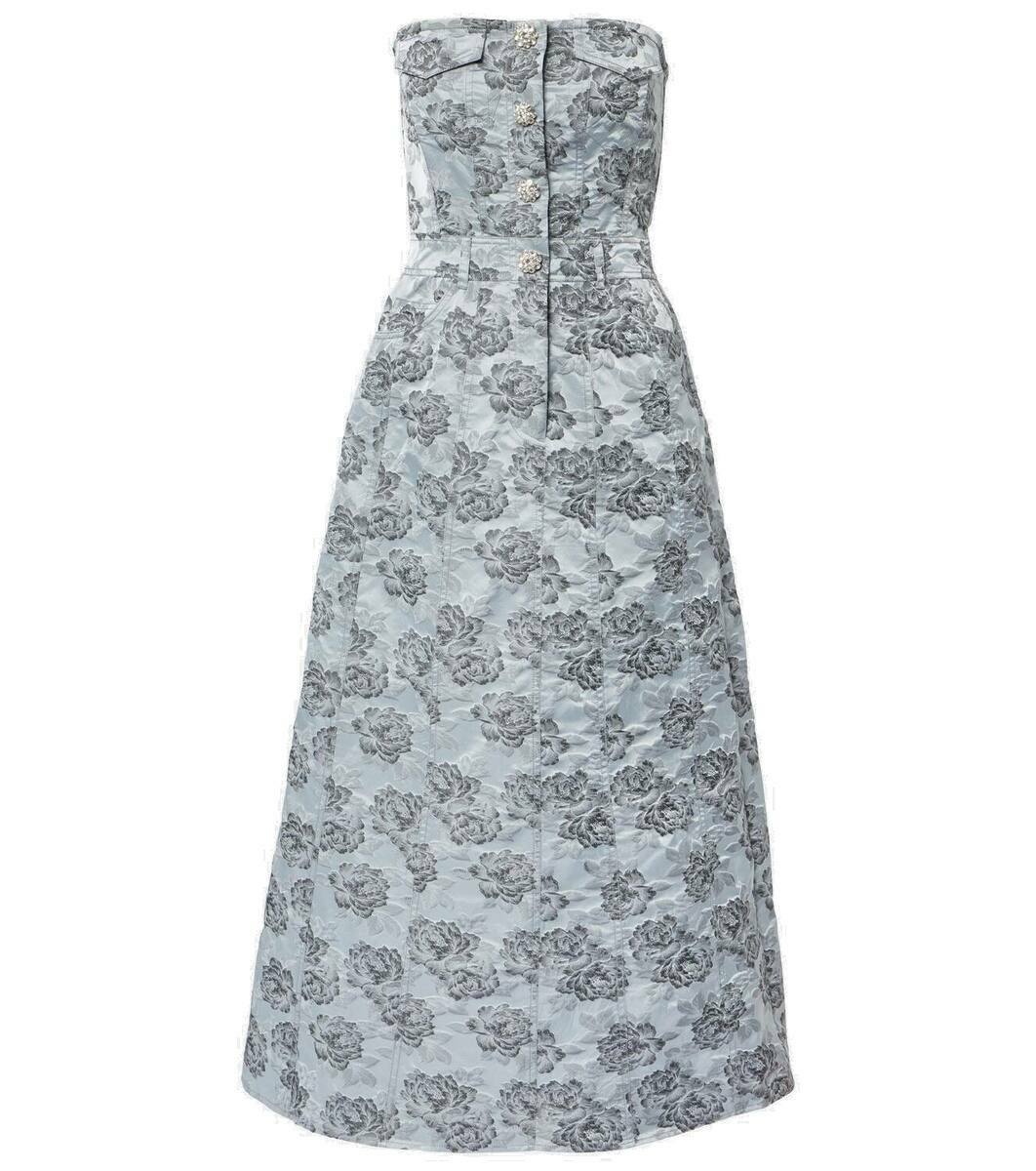 Ganni Strapless floral jacquard midi dress GANNI