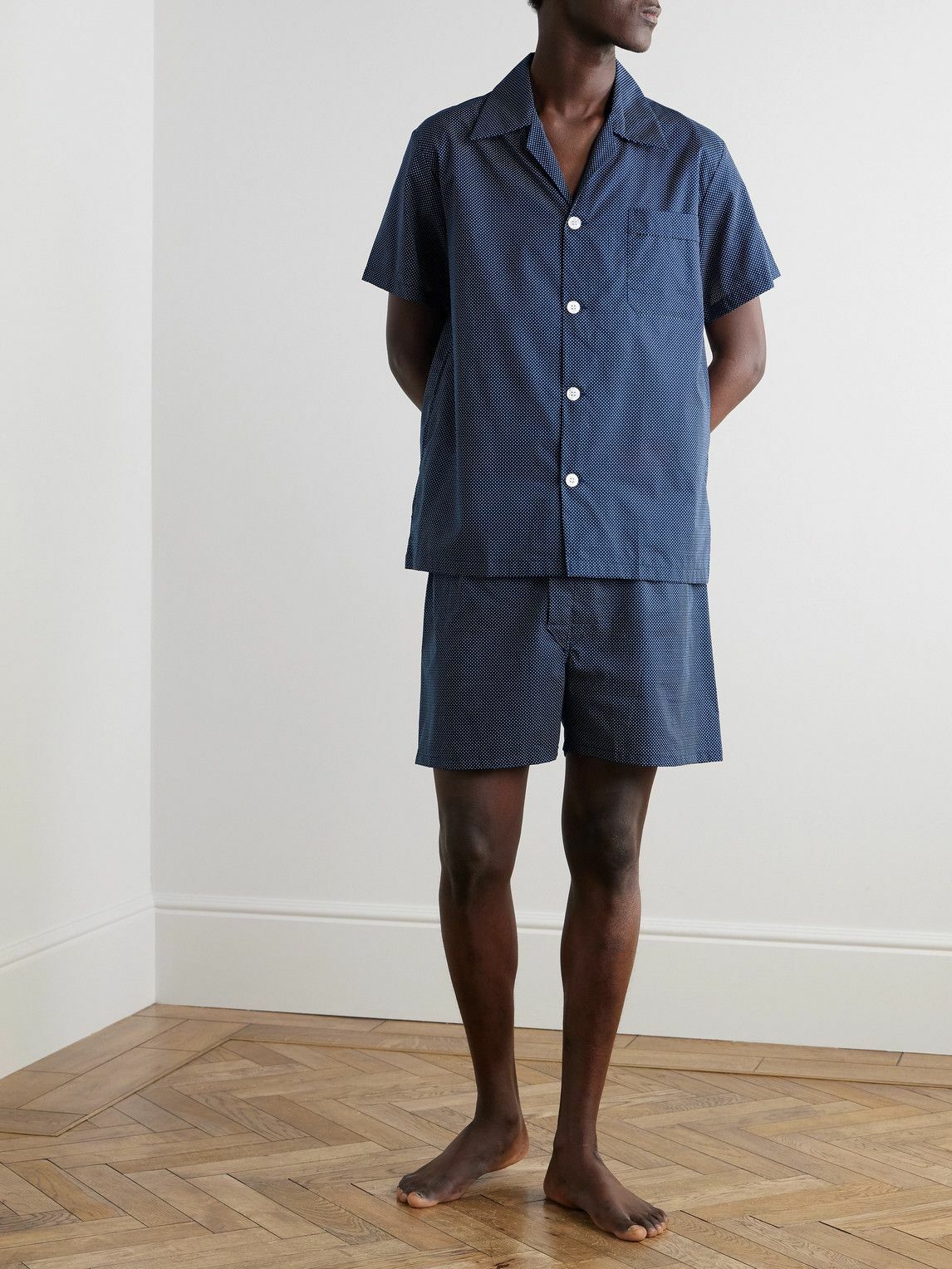 Derek Rose - Plaza 21 Camp-Collar Polka-Dot Cotton Pyjama Set - Blue ...