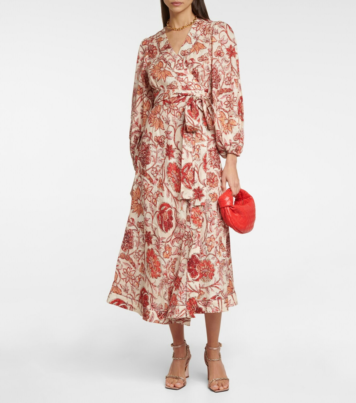 Zimmermann - Floral wrap linen midi dress Zimmermann