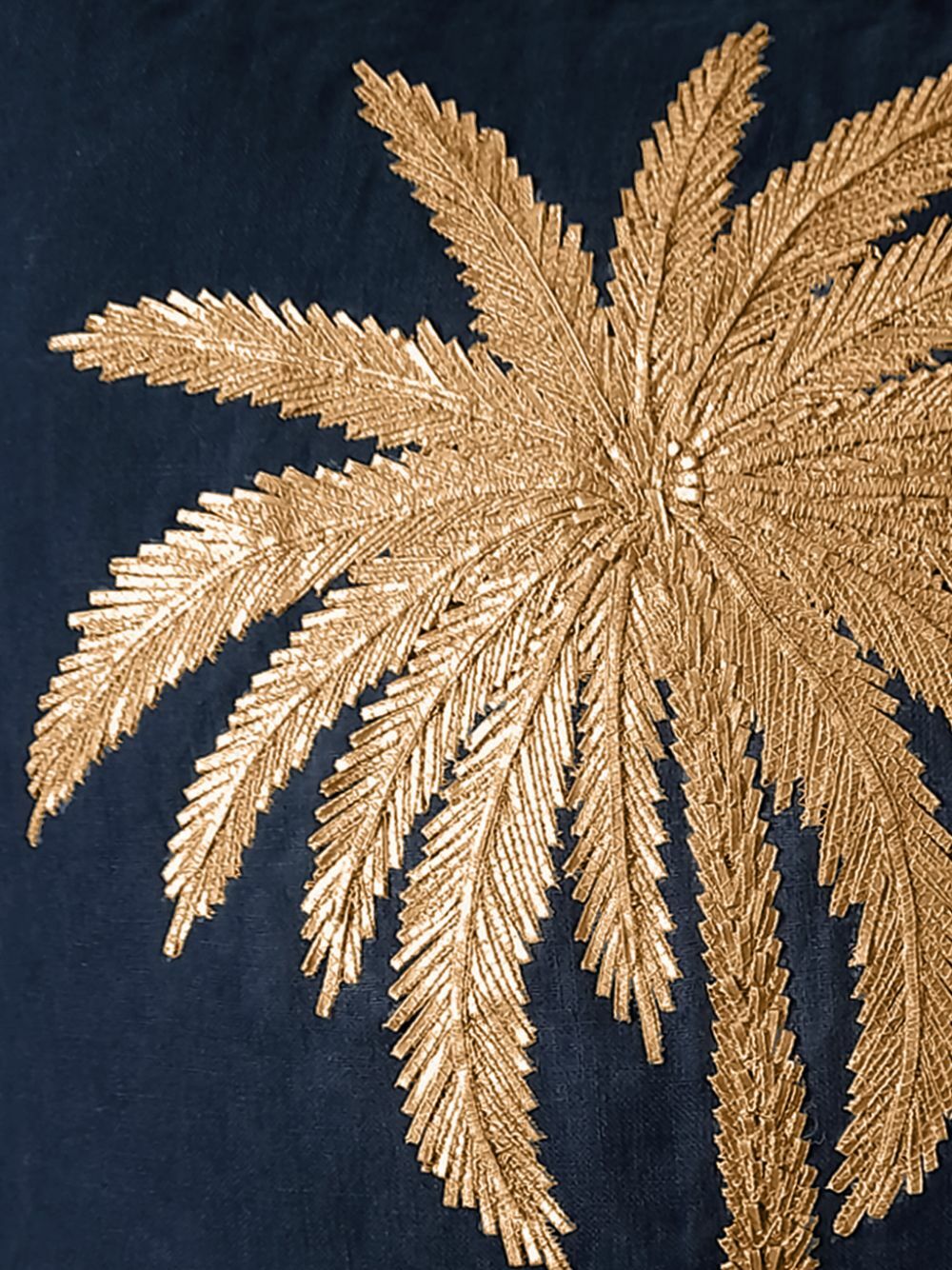 Les-Ottomans Blue Palm-Embroidered Linen Cushion Les Ottomans
