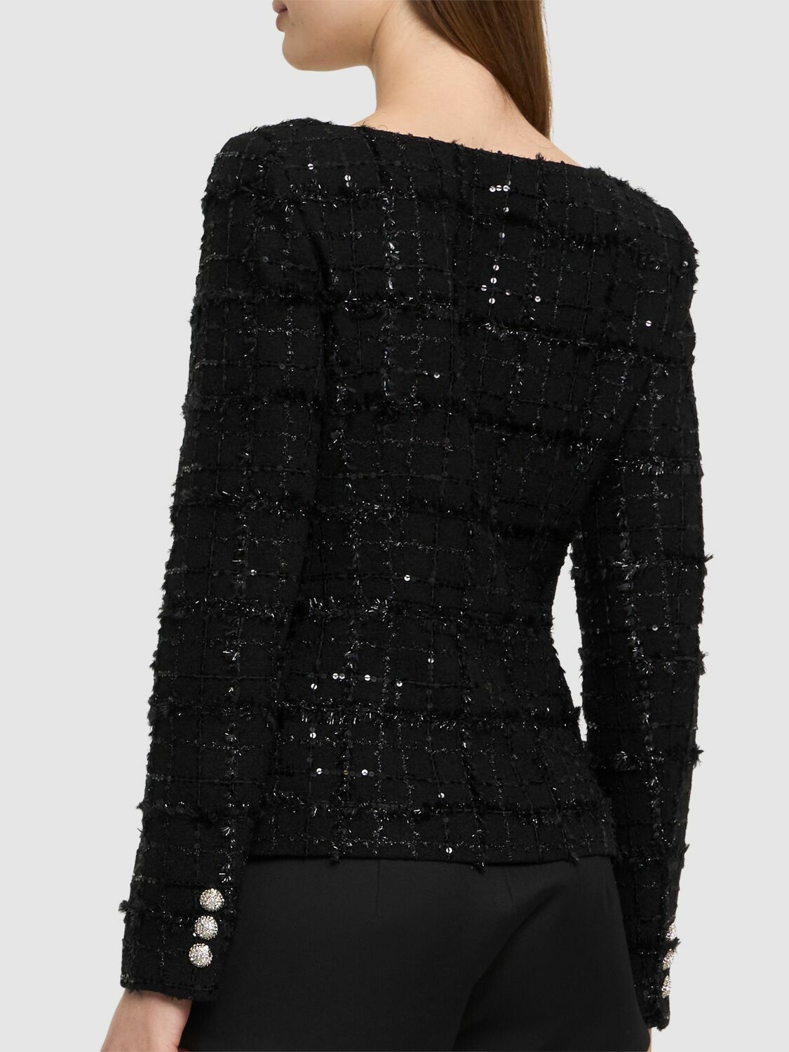 ALESSANDRA RICH Sequined Checked Tweed Round Neck Jacket Alessandra Rich