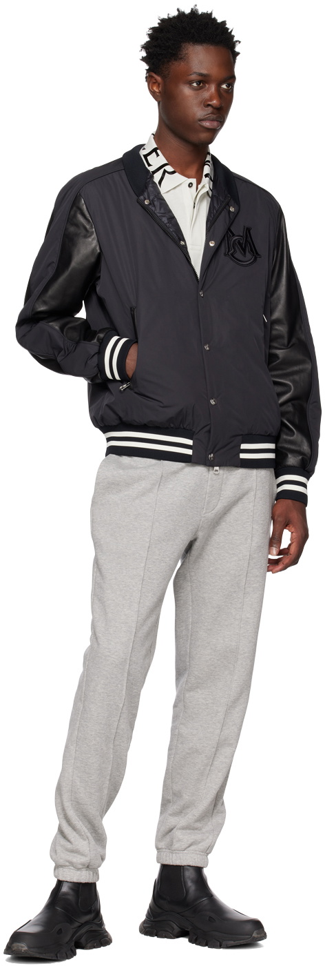 Moncler Black Detian Leather Down Bomber Jacket Moncler