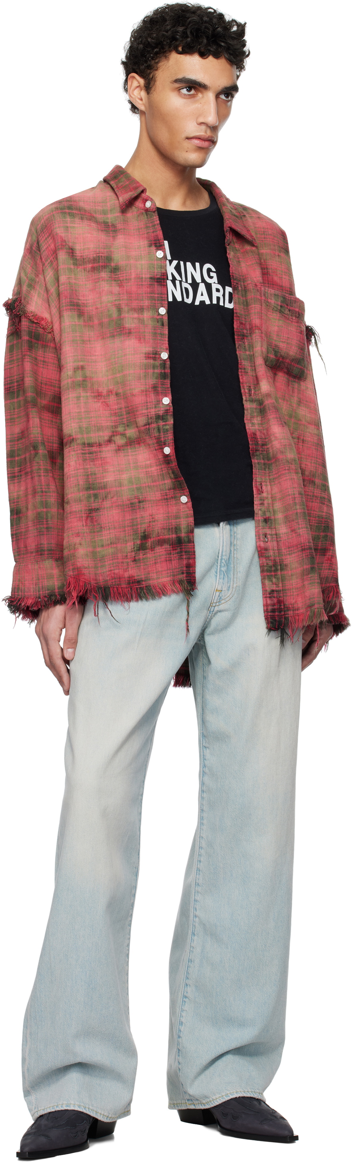 R13 Red Shredded Seam Drop Neck Shirt R13