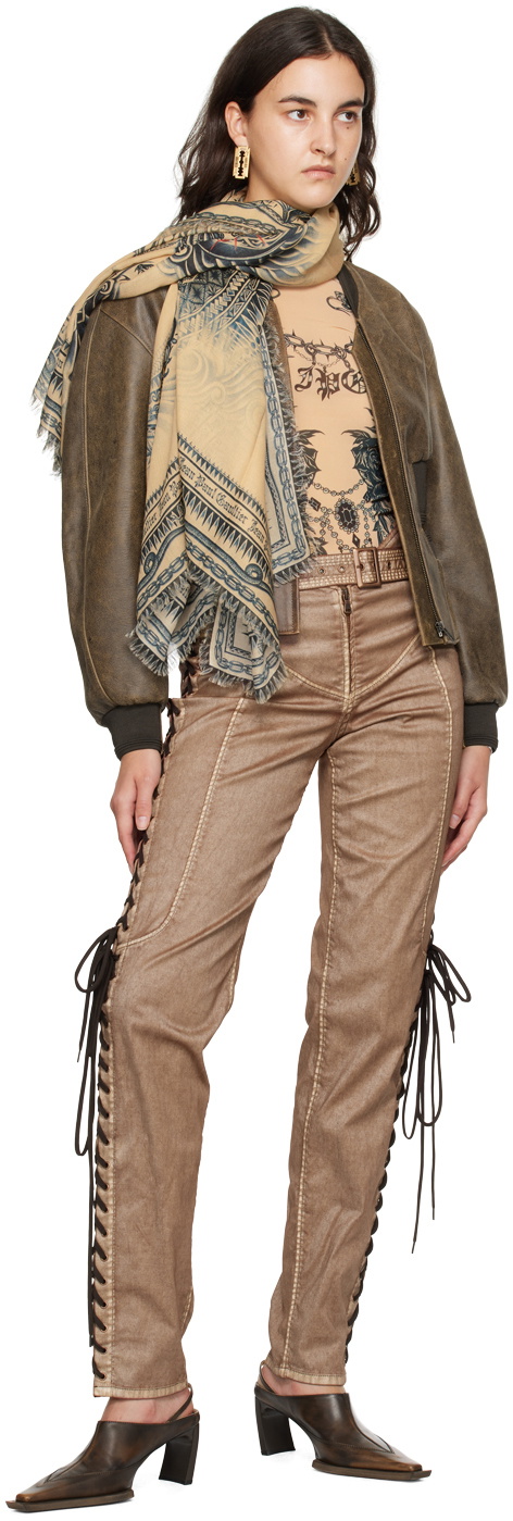 Jean Paul Gaultier Beige Tattoo Scarf Jean Paul Gaultier