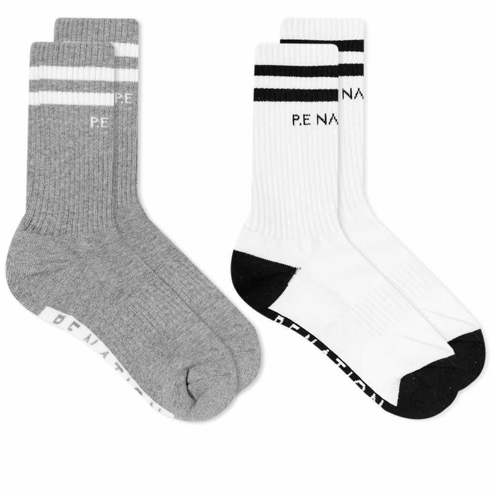 P.E Nation Women's Marathon Crew Sports Sock Pack in White/Grey P.E Nation