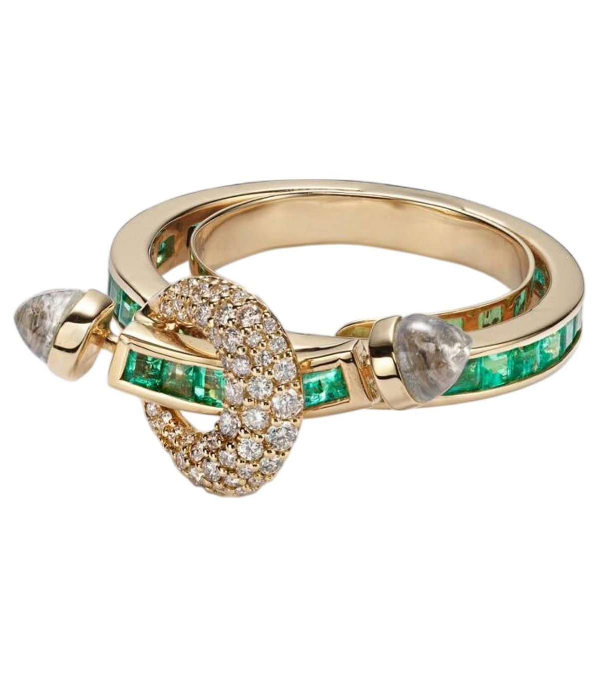Ananya Chakra 18kt gold ring with emeralds and gemstones Ananya