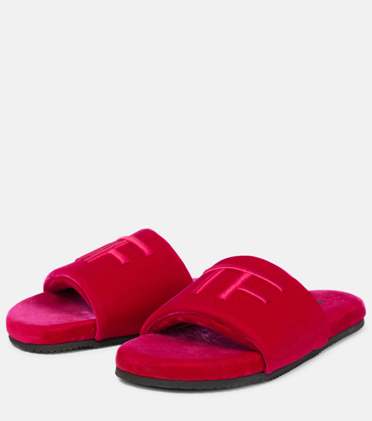 Tom Ford - Logo-embroidered velvet slides TOM FORD
