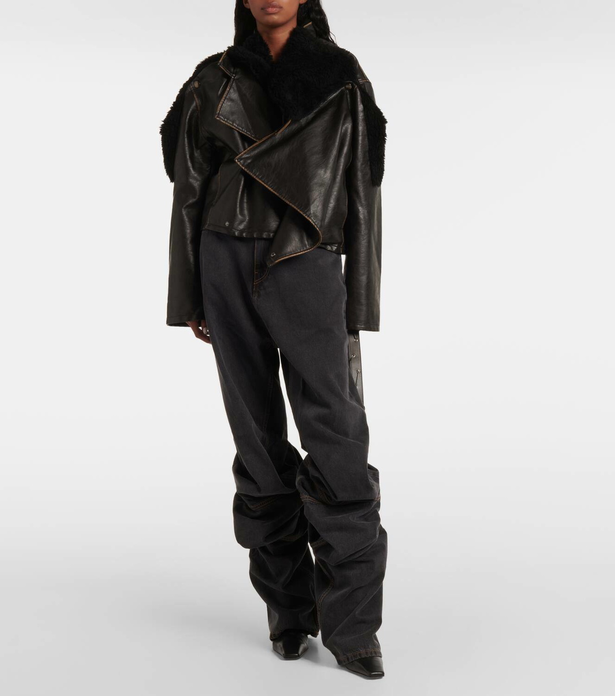 Y/Project Paneled cropped faux leather jacket Y/Project