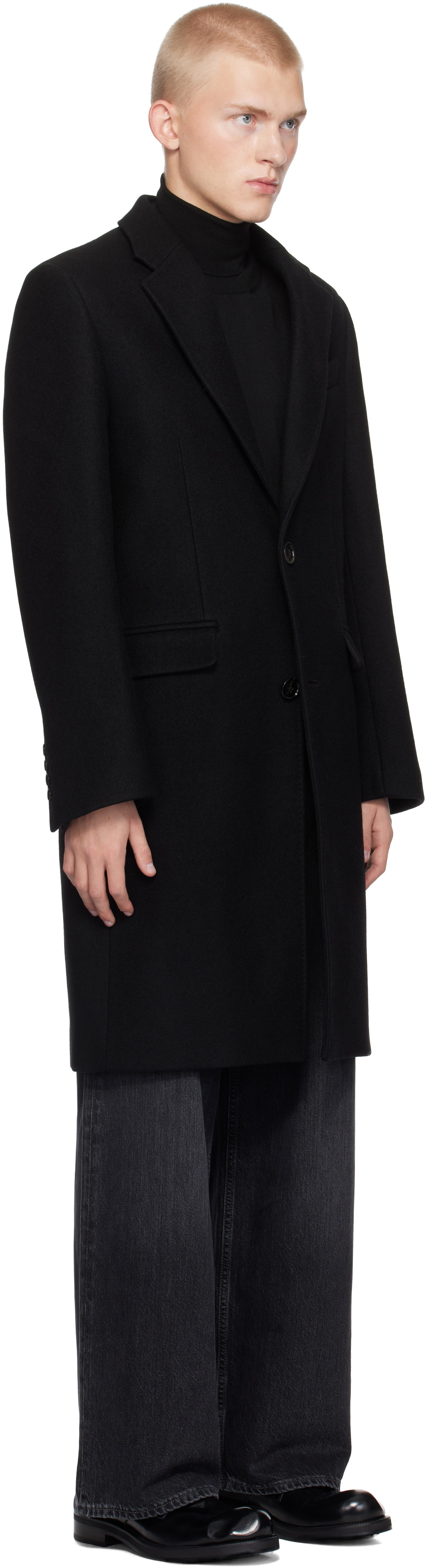 AMI Paris Black Two Buttons Coat AMI