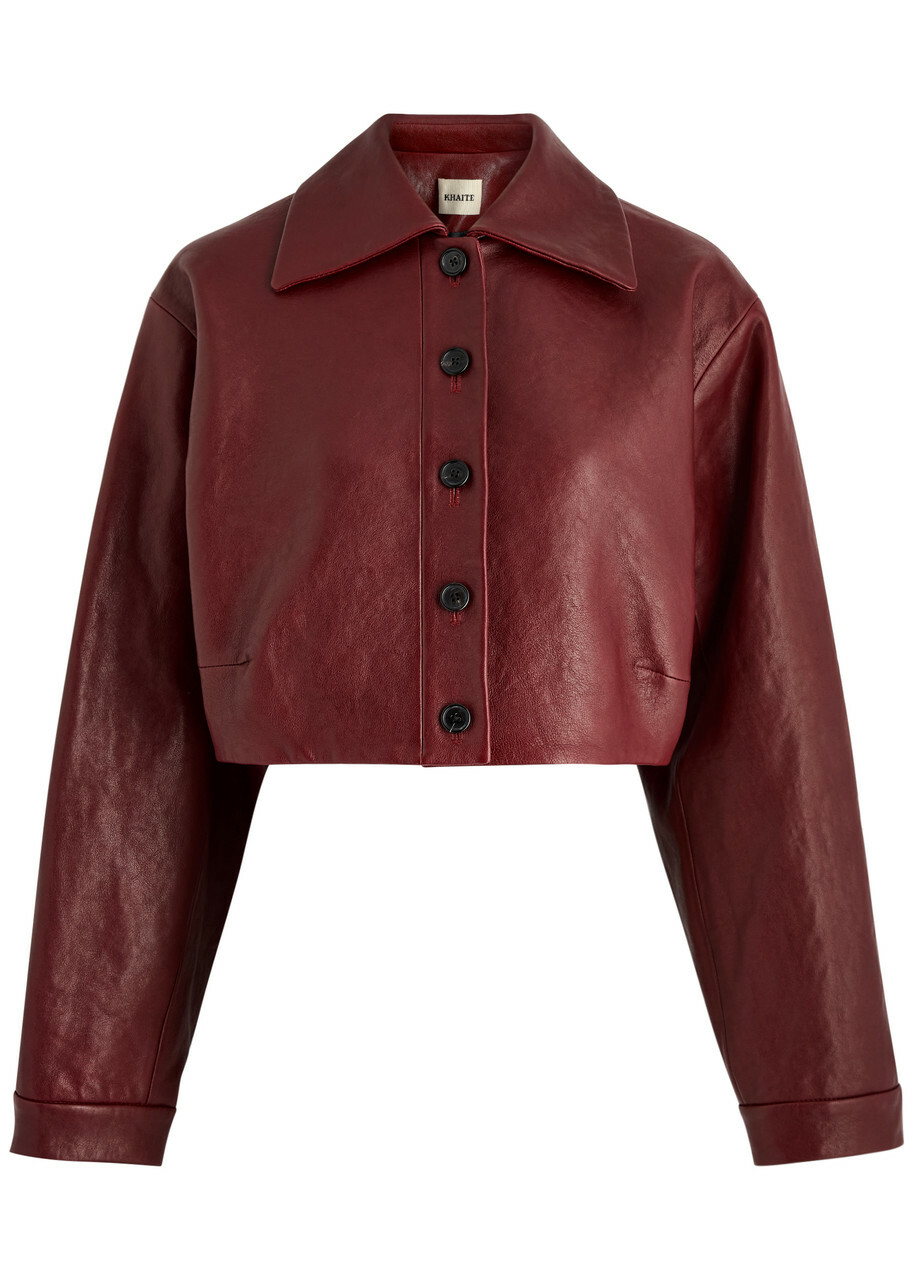 Khaite Sue Cropped Leather Jacket Dark Red Khaite
