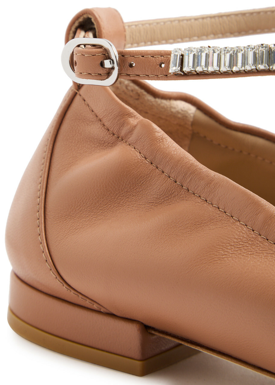 Stuart Weitzman Stefanie Embellished Leather Ballet Flats Tan Stuart ...