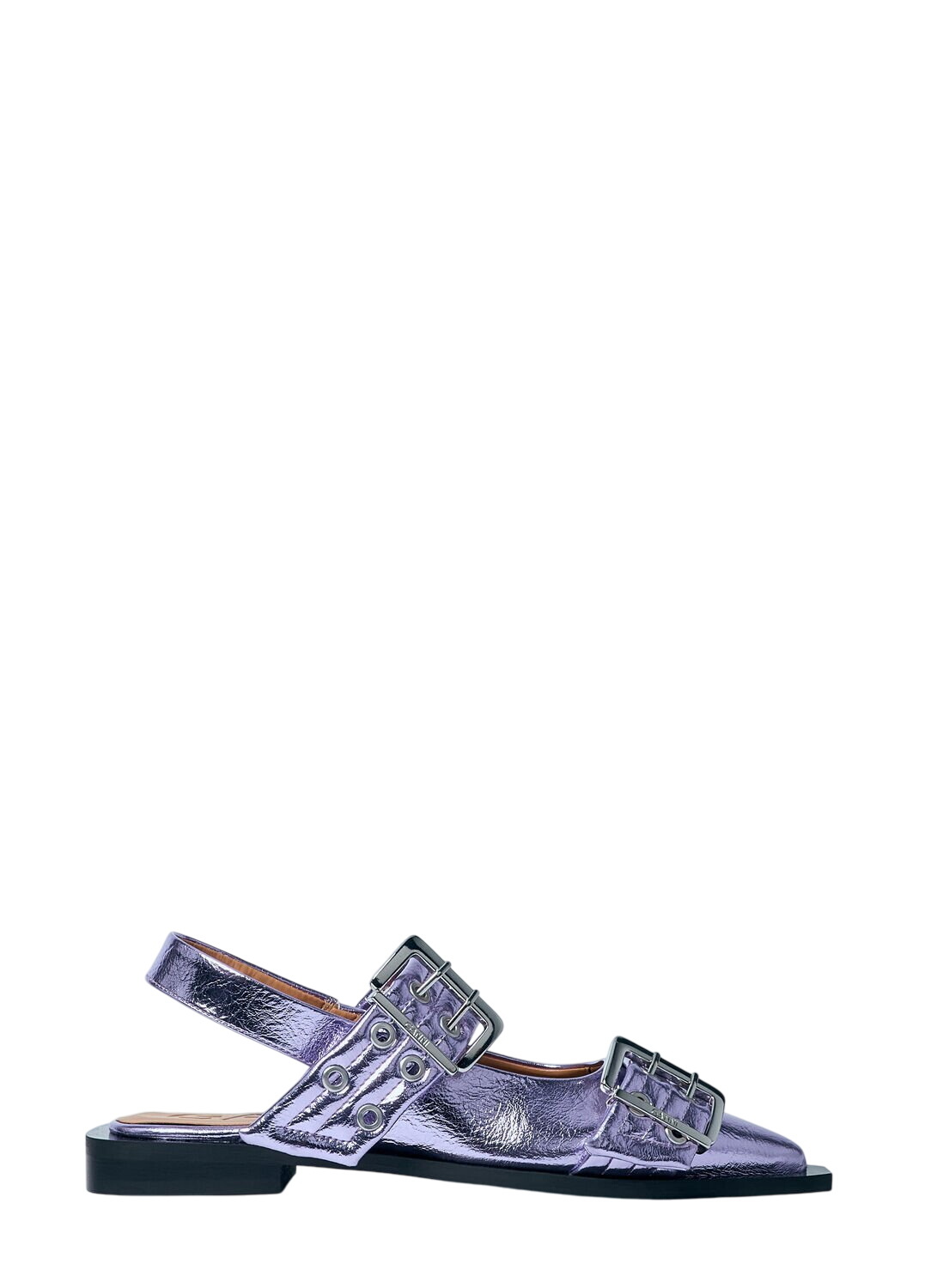 GANNI Metallic Feminine Buckle Ballerina Flats GANNI