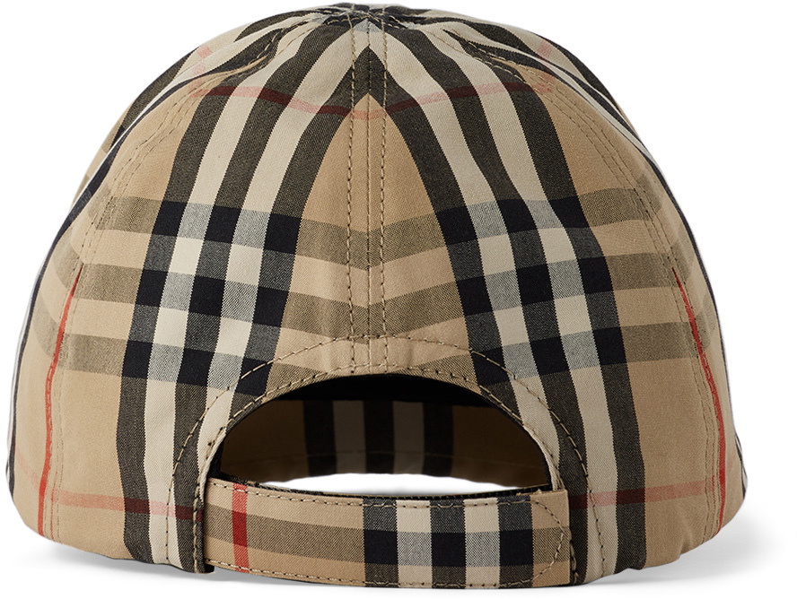 Burberry Kids Beige Vintage Check & Icon Stripe Baseball Cap Burberry