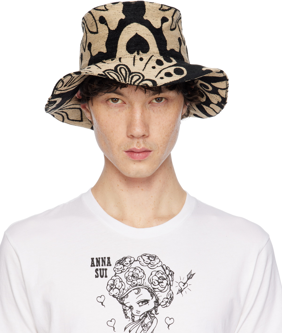 Anna Sui Black Beardsley Tapestry Oversized Brim Bucket Hat Anna Sui