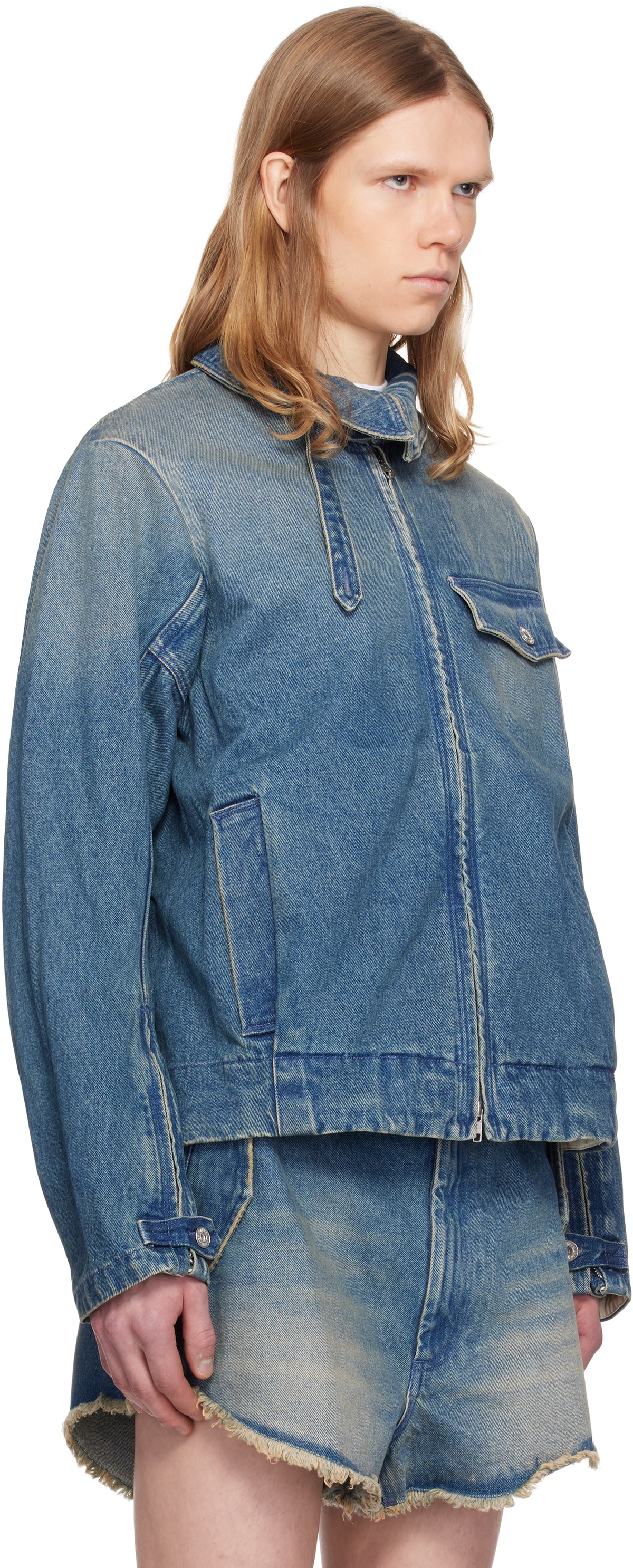 Random Identities Blue Washed Zipped Denim Jacket Random Identities