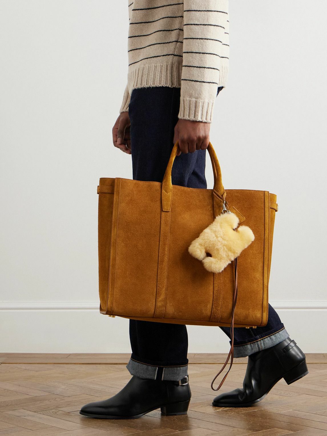 CELINE - Triomphe Shearling and Leather Keyring Celine