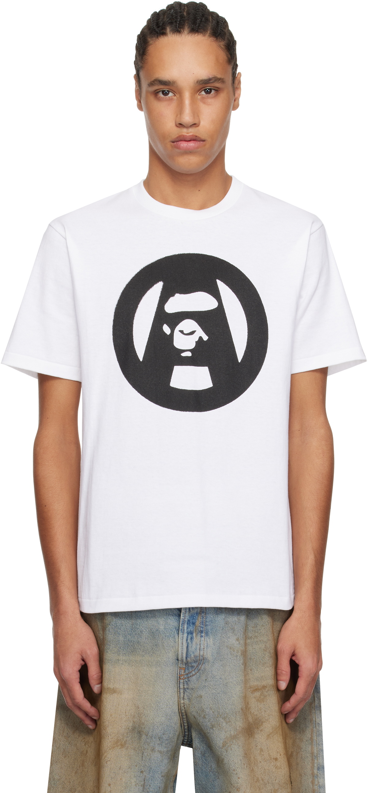 BAPE White Stencil Circle Ape Face T-shirt A Bathing Ape