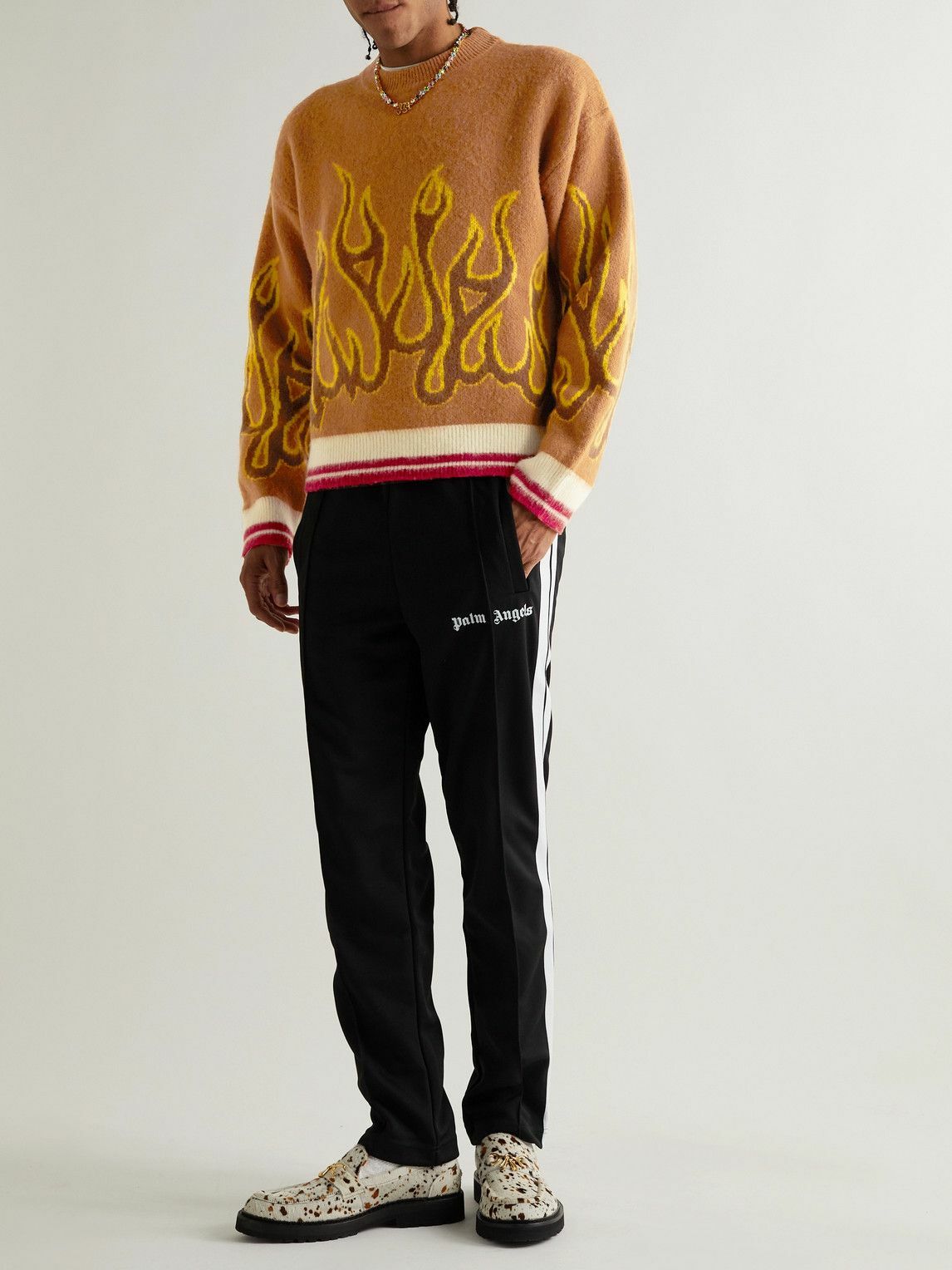 Palm Angels - Striped Intarsia Virgin Wool Sweater - Yellow Palm Angels